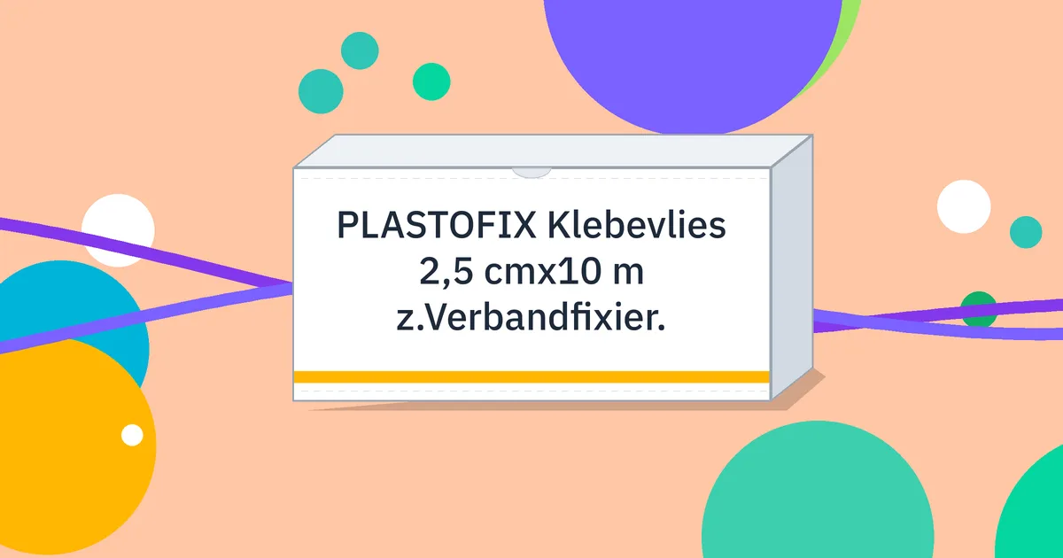Symbolbild: Packung mit der Aufschrift PLASTOFIX Klebevlies 2,5 cmx10 m z.Verbandfixier. (PZN 00611092) – Verfügbarkeit und Bezug in Apotheken in Frankfurt am Main