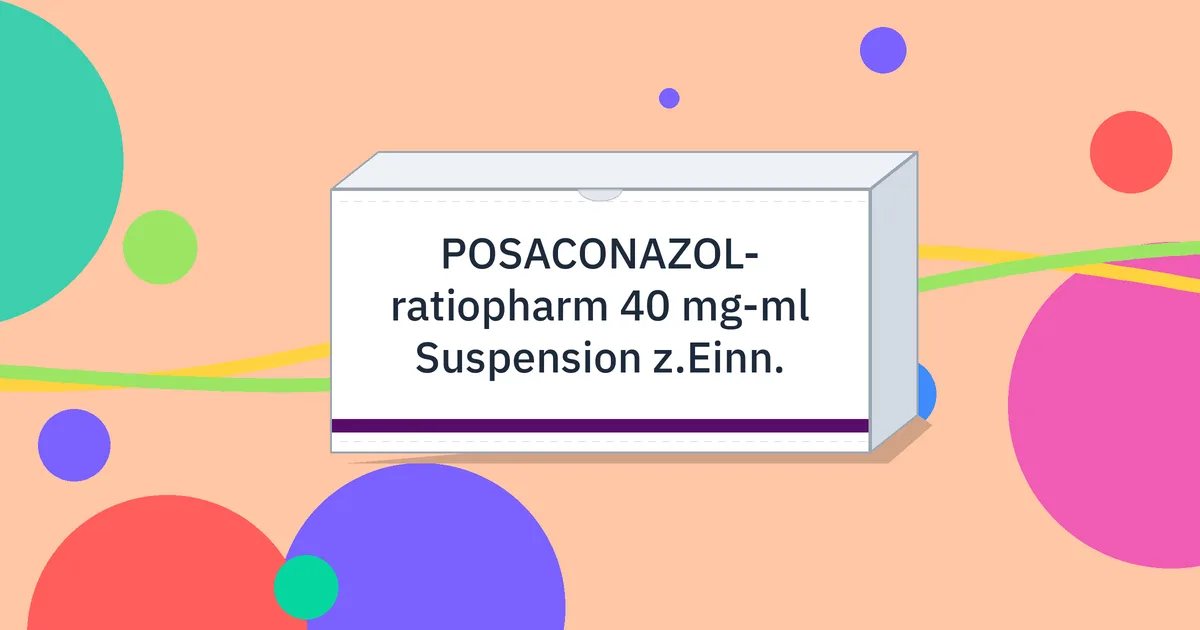 Symbolbild: Packung mit der Aufschrift POSACONAZOL-ratiopharm 40 mg-ml Suspension z.Einn. (PZN 15431906) – Verfügbarkeit und Bezug in Apotheken in Frankfurt am Main