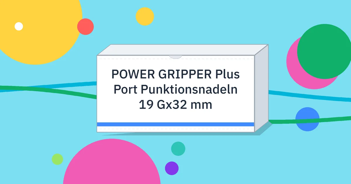 Symbolbild: Packung mit der Aufschrift POWER GRIPPER Plus Port Punktionsnadeln 19 Gx32 mm (PZN 09007481) – Verfügbarkeit und Bezug in Apotheken in Frankfurt am Main