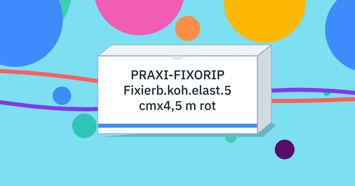 Symbolbild: Packung mit der Aufschrift PRAXI-FIXORIP Fixierb.koh.elast.5 cmx4,5 m rot (PZN 17490089) – Verfügbarkeit und Bezug in Apotheken in Frankfurt am Main
