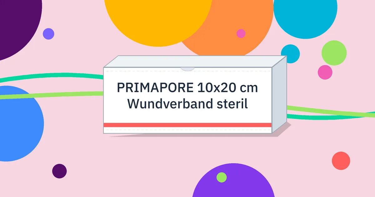 Symbolbild: Packung mit der Aufschrift PRIMAPORE 10x20 cm Wundverband steril (PZN 09204684) – Verfügbarkeit und Bezug in Apotheken in Frankfurt am Main