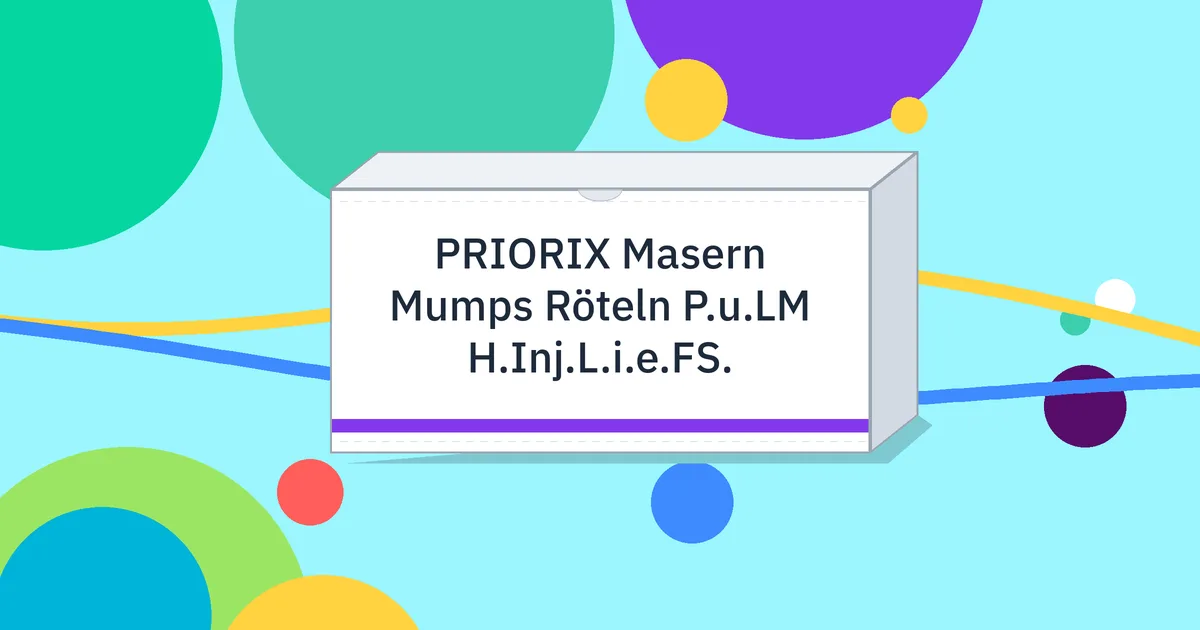 Symbolbild: Packung mit der Aufschrift PRIORIX Masern Mumps Röteln P.u.LM H.Inj.L.i.e.FS. (PZN 15629732) – Verfügbarkeit und Bezug in Apotheken in Frankfurt am Main