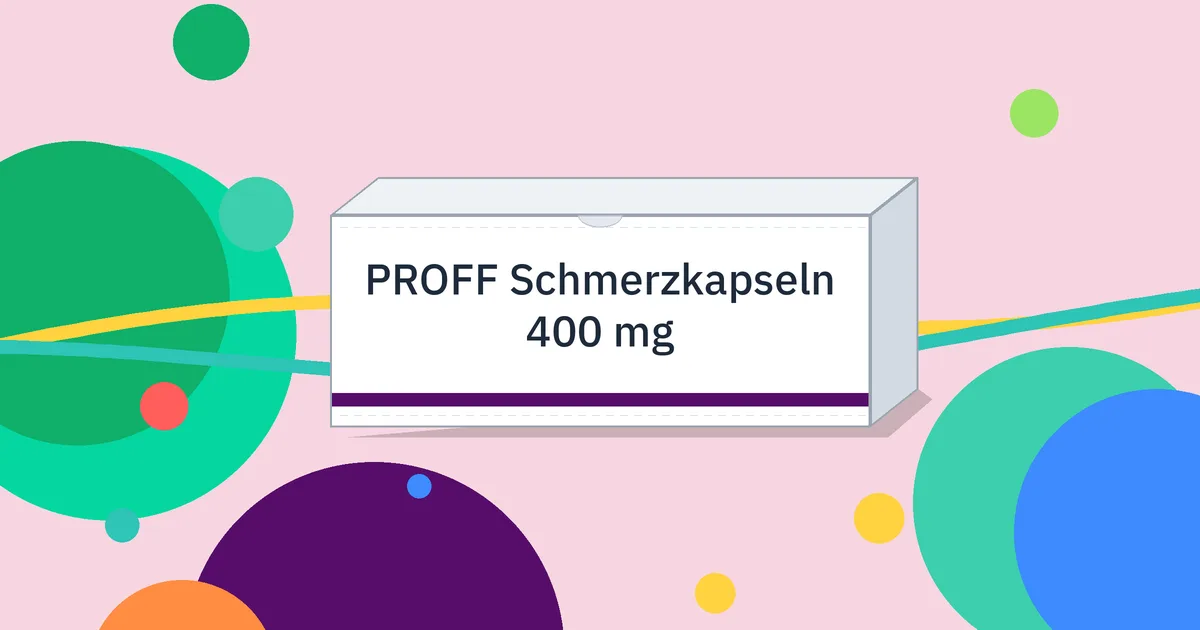 Symbolbild: Packung mit der Aufschrift PROFF Schmerzkapseln 400 mg (PZN 11295352) – Verfügbarkeit und Bezug in Apotheken in Frankfurt am Main