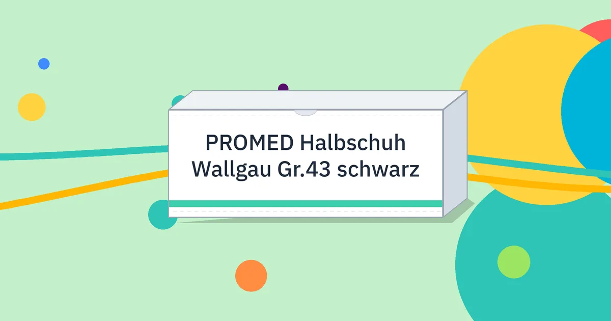 Symbolbild: Packung mit der Aufschrift PROMED Halbschuh Wallgau Gr.43 schwarz (PZN 14349172) – Verfügbarkeit und Bezug in Apotheken in Frankfurt am Main