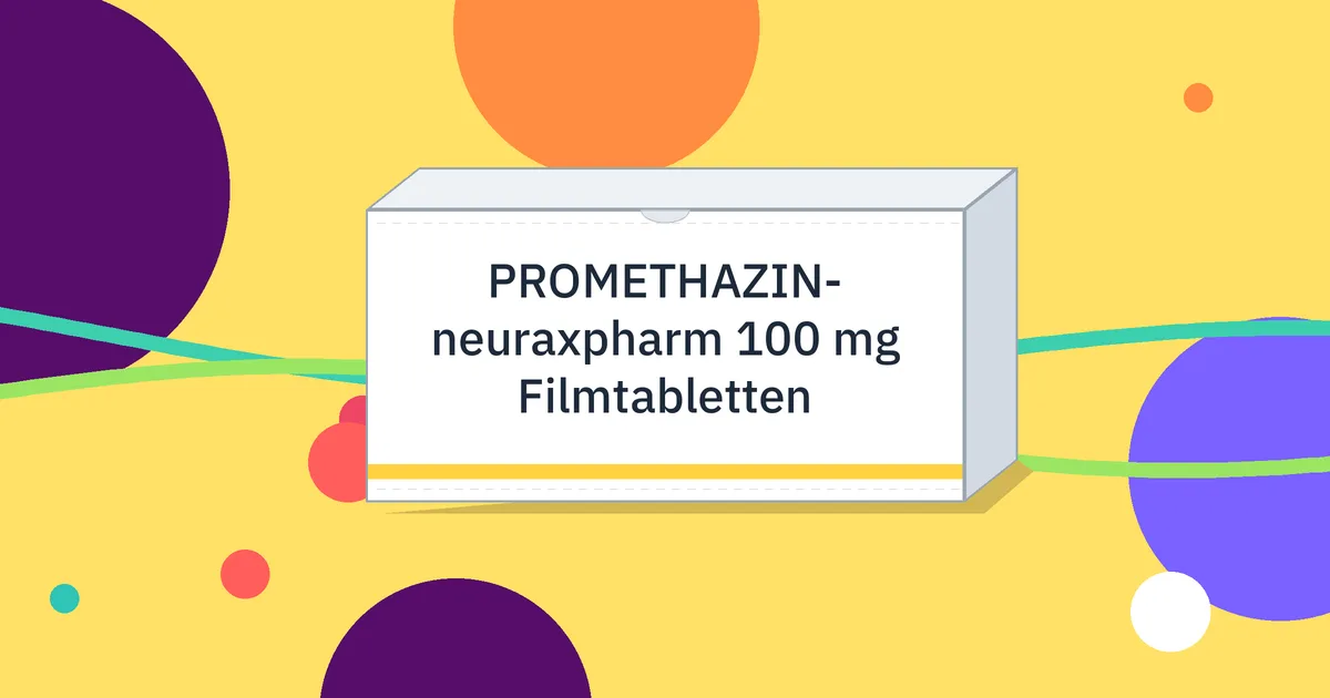 Symbolbild: Packung mit der Aufschrift PROMETHAZIN-neuraxpharm 100 mg Filmtabletten (PZN 00772145) – Verfügbarkeit und Bezug in Apotheken in Frankfurt am Main