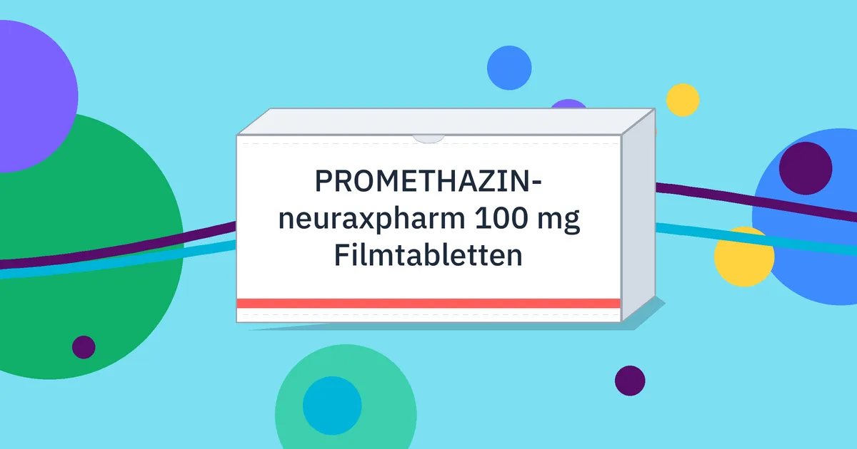 Symbolbild: Packung mit der Aufschrift PROMETHAZIN-neuraxpharm 100 mg Filmtabletten (PZN 00772139) – Verfügbarkeit und Bezug in Apotheken in Frankfurt am Main
