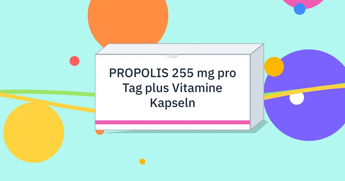 Symbolbild: Packung mit der Aufschrift PROPOLIS 255 mg pro Tag plus Vitamine Kapseln (PZN 10233633) – Verfügbarkeit und Bezug in Apotheken in Frankfurt am Main