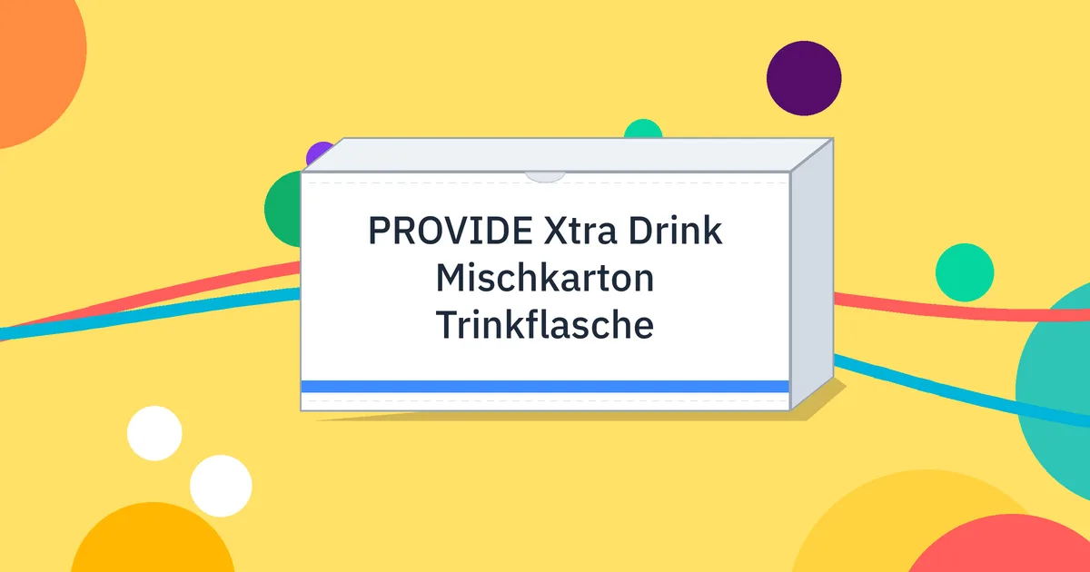 Symbolbild: Packung mit der Aufschrift PROVIDE Xtra Drink Mischkarton Trinkflasche (PZN 19750844) – Verfügbarkeit und Bezug in Apotheken in Frankfurt am Main