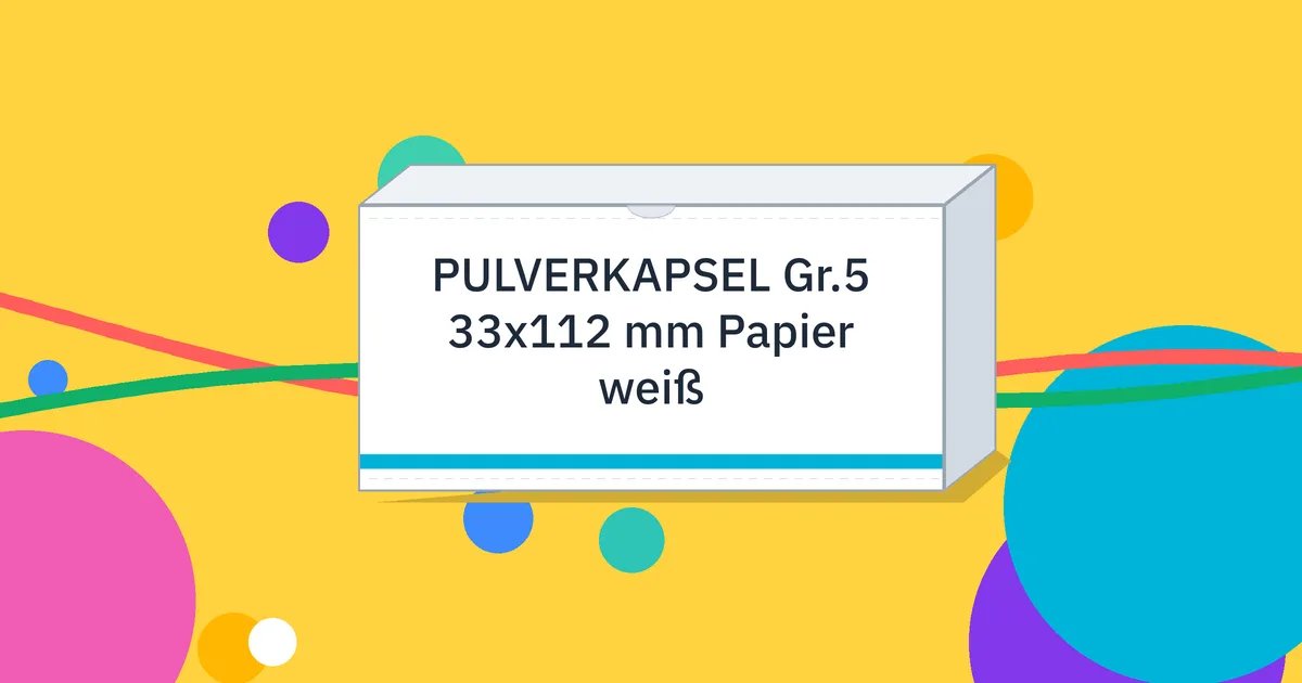 Symbolbild: Packung mit der Aufschrift PULVERKAPSEL Gr.5 33x112 mm Papier weiß (PZN 18138704) – Verfügbarkeit und Bezug in Apotheken in Frankfurt am Main