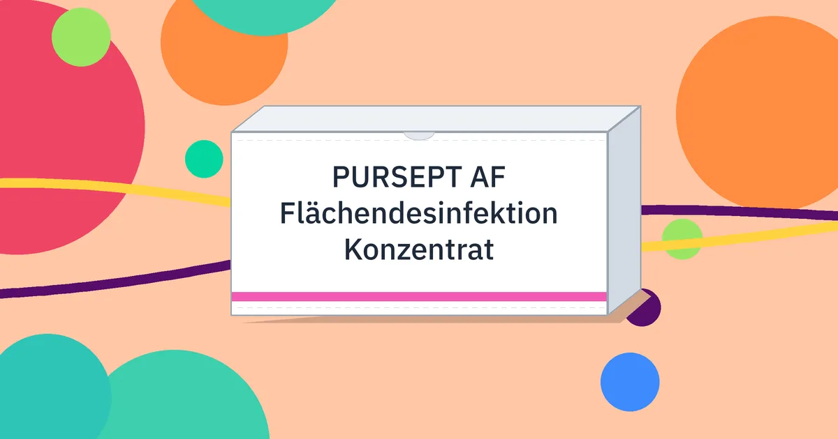 Symbolbild: Packung mit der Aufschrift PURSEPT AF Flächendesinfektion Konzentrat (PZN 08523536) – Verfügbarkeit und Bezug in Apotheken in Frankfurt am Main
