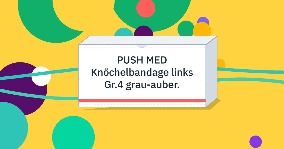 Symbolbild: Packung mit der Aufschrift PUSH MED Knöchelbandage links Gr.4 grau-auber. (PZN 04856784) – Verfügbarkeit und Bezug in Apotheken in Frankfurt am Main
