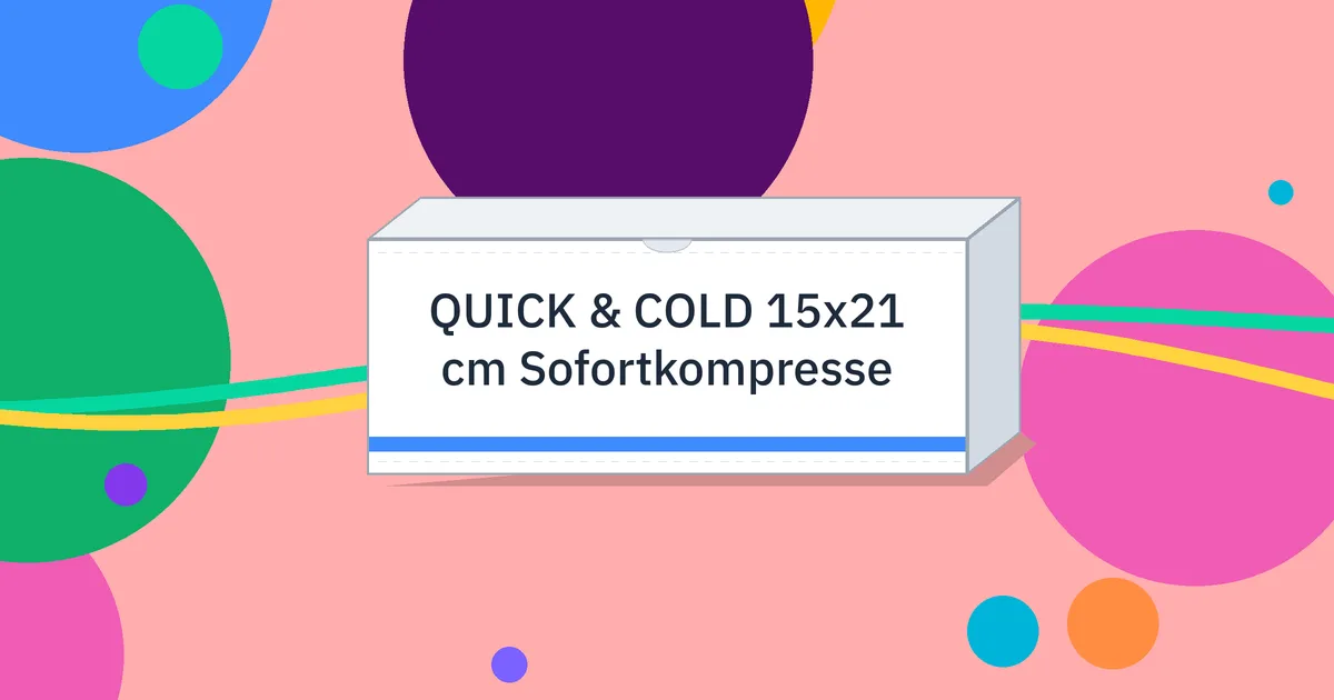 Symbolbild: Packung mit der Aufschrift QUICK & COLD 15x21 cm Sofortkompresse (PZN 07234273) – Verfügbarkeit und Bezug in Apotheken in Frankfurt am Main