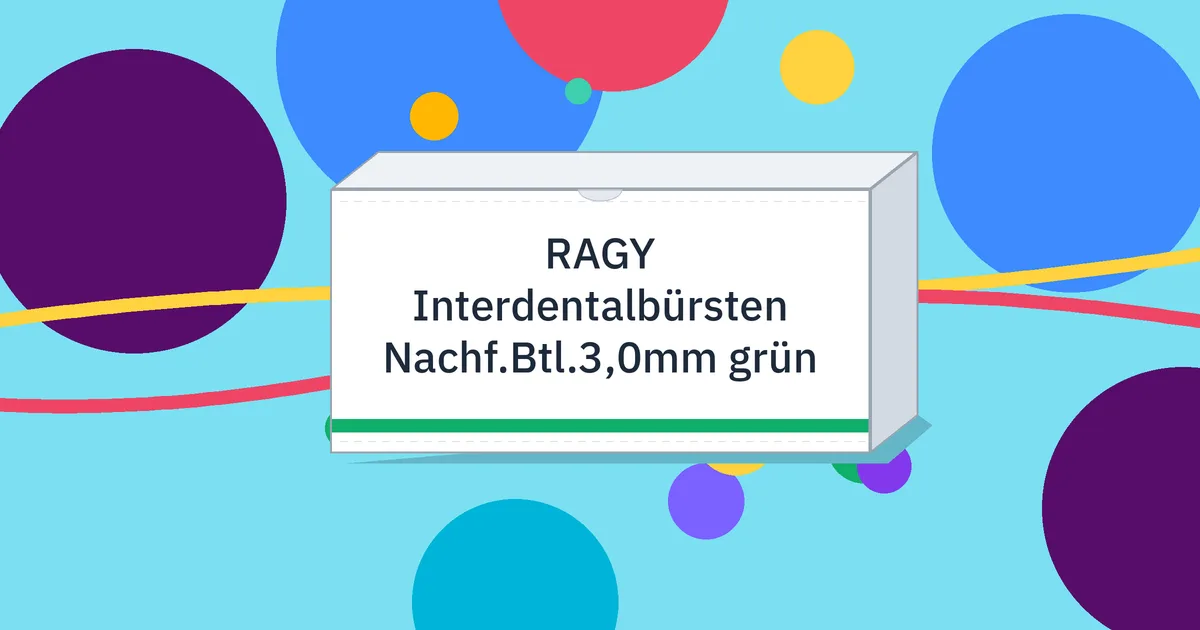 Symbolbild: Packung mit der Aufschrift RAGY Interdentalbürsten Nachf.Btl.3,0mm grün (PZN 02717363) – Verfügbarkeit und Bezug in Apotheken in Frankfurt am Main