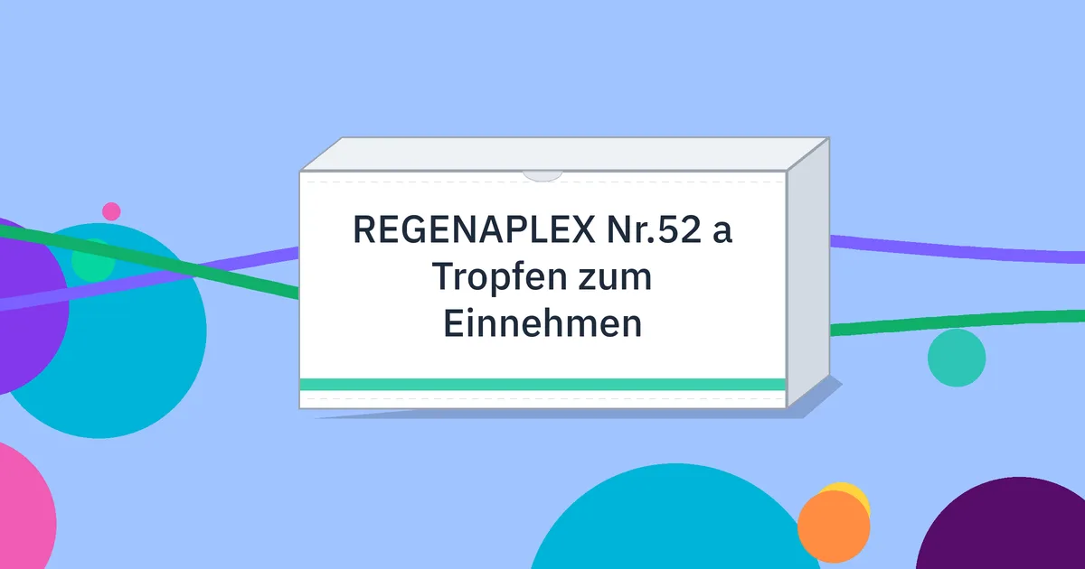 Symbolbild: Packung mit der Aufschrift REGENAPLEX Nr.52 a Tropfen zum Einnehmen (PZN 07351748) – Verfügbarkeit und Bezug in Apotheken in Frankfurt am Main