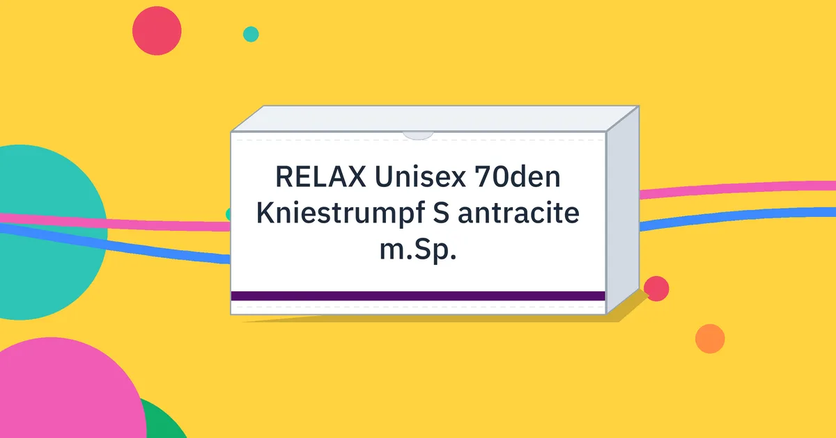 Symbolbild: Packung mit der Aufschrift RELAX Unisex 70den Kniestrumpf S antracite m.Sp. (PZN 16189910) – Verfügbarkeit und Bezug in Apotheken in Frankfurt am Main