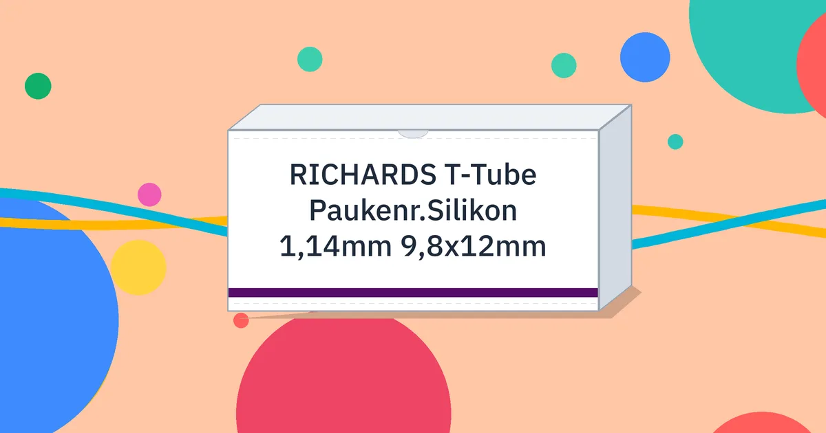 Symbolbild: Packung mit der Aufschrift RICHARDS T-Tube Paukenr.Silikon 1,14mm 9,8x12mm (PZN 07252408) – Verfügbarkeit und Bezug in Apotheken in Frankfurt am Main