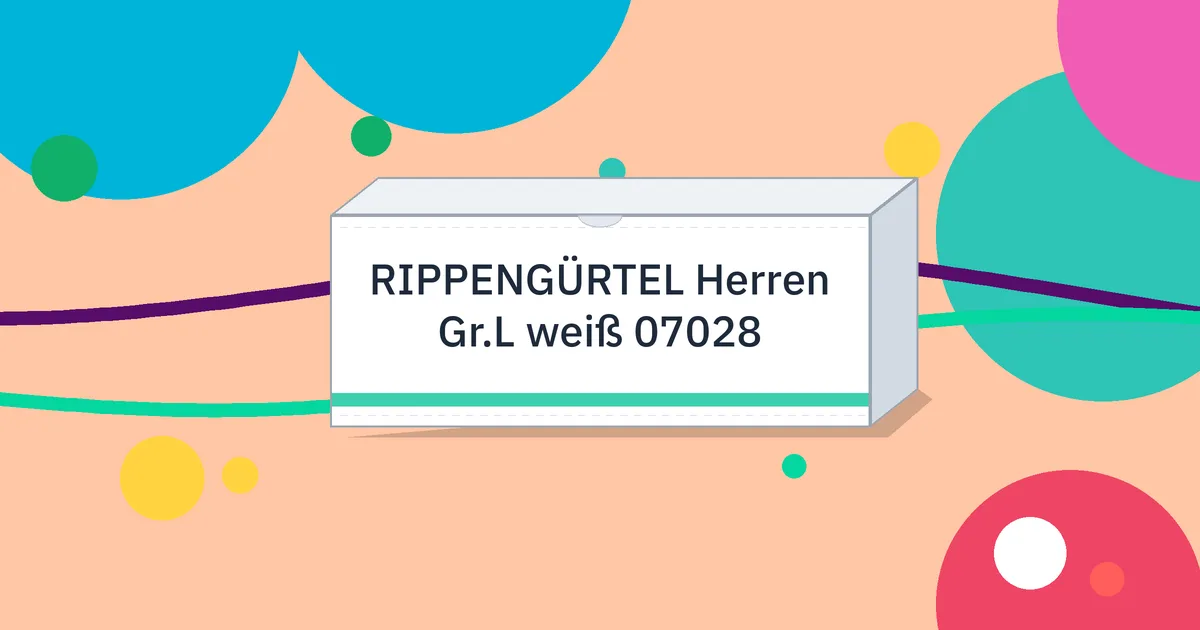 Symbolbild: Packung mit der Aufschrift RIPPENGÜRTEL Herren Gr.L weiß 07028 (PZN 02383896) – Verfügbarkeit und Bezug in Apotheken in Frankfurt am Main