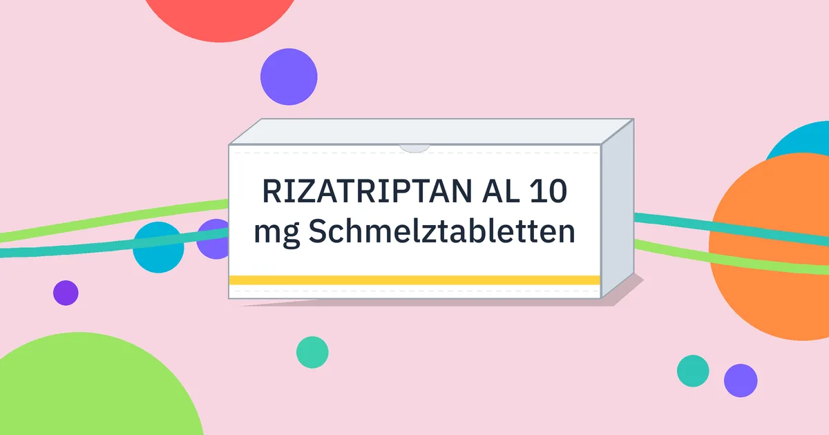 Symbolbild: Packung mit der Aufschrift RIZATRIPTAN AL 10 mg Schmelztabletten (PZN 01495860) – Verfügbarkeit und Bezug in Apotheken in Frankfurt am Main