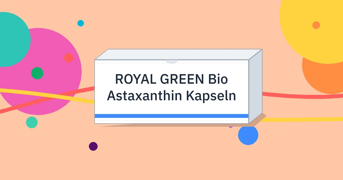 Symbolbild: Packung mit der Aufschrift ROYAL GREEN Bio Astaxanthin Kapseln (PZN 19195101) – Verfügbarkeit und Bezug in Apotheken in Frankfurt am Main