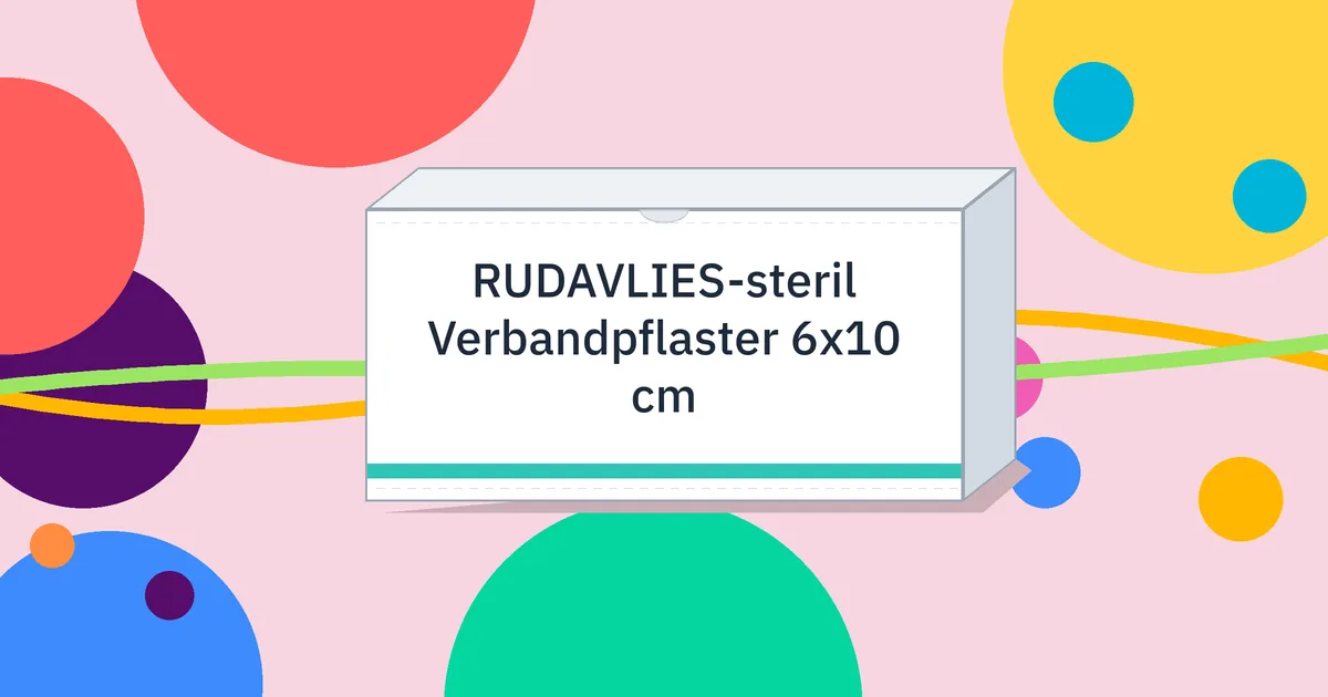 Symbolbild: Packung mit der Aufschrift RUDAVLIES-steril Verbandpflaster 6x10 cm (PZN 13706948) – Verfügbarkeit und Bezug in Apotheken in Frankfurt am Main