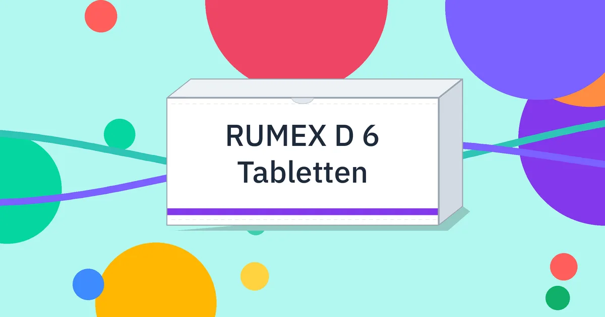 Symbolbild: Packung mit der Aufschrift RUMEX D 6 Tabletten (PZN 02635524) – Verfügbarkeit und Bezug in Apotheken in Frankfurt am Main