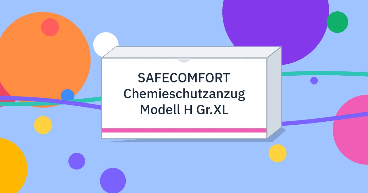Symbolbild: Packung mit der Aufschrift SAFECOMFORT Chemieschutzanzug Modell H Gr.XL (PZN 15305432) – Verfügbarkeit und Bezug in Apotheken in Frankfurt am Main
