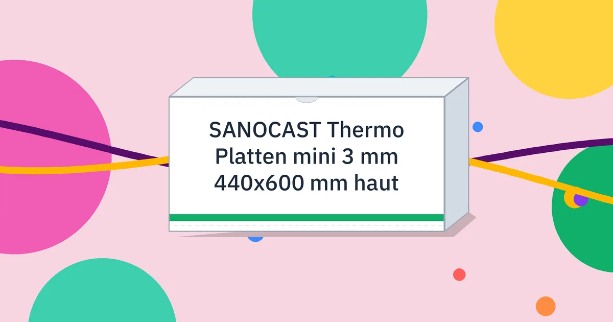 Symbolbild: Packung mit der Aufschrift SANOCAST Thermo Platten mini 3 mm 440x600 mm haut (PZN 15259548) – Verfügbarkeit und Bezug in Apotheken in Frankfurt am Main