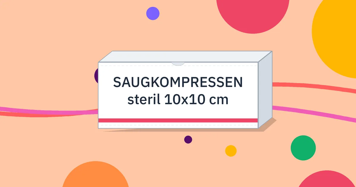 Symbolbild: Packung mit der Aufschrift SAUGKOMPRESSEN steril 10x10 cm (PZN 04531591) – Verfügbarkeit und Bezug in Apotheken in Frankfurt am Main