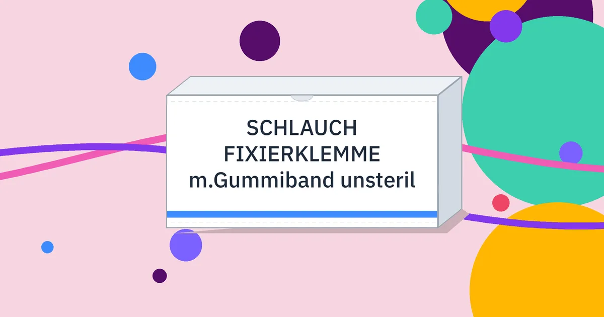 Symbolbild: Packung mit der Aufschrift SCHLAUCH FIXIERKLEMME m.Gummiband unsteril (PZN 03115985) – Verfügbarkeit und Bezug in Apotheken in Frankfurt am Main