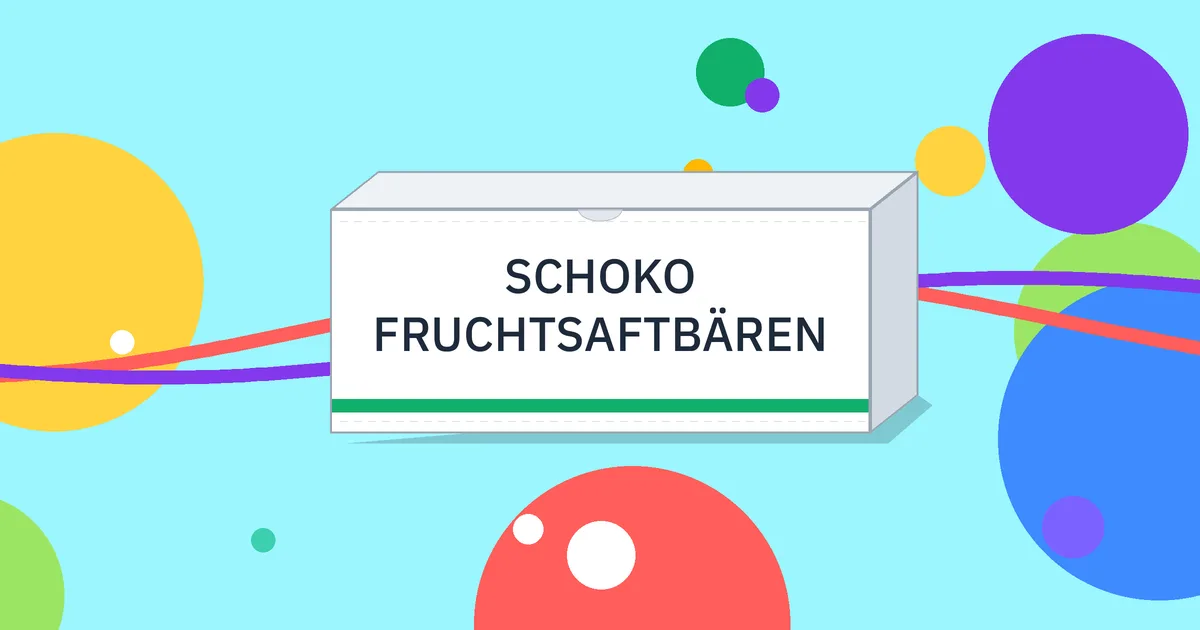 Symbolbild: Packung mit der Aufschrift SCHOKO FRUCHTSAFTBÄREN (PZN 15374545) – Verfügbarkeit und Bezug in Apotheken in Frankfurt am Main