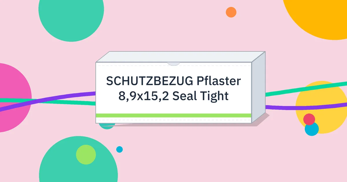 Symbolbild: Packung mit der Aufschrift SCHUTZBEZUG Pflaster 8,9x15,2 Seal Tight (PZN 09779108) – Verfügbarkeit und Bezug in Apotheken in Frankfurt am Main