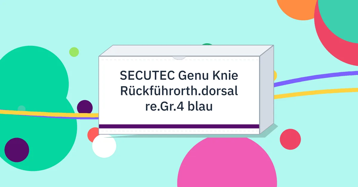 Symbolbild: Packung mit der Aufschrift SECUTEC Genu Knie Rückführorth.dorsal re.Gr.4 blau (PZN 17411256) – Verfügbarkeit und Bezug in Apotheken in Frankfurt am Main