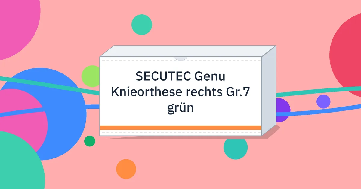 Symbolbild: Packung mit der Aufschrift SECUTEC Genu Knieorthese rechts Gr.7 grün (PZN 13568854) – Verfügbarkeit und Bezug in Apotheken in Frankfurt am Main