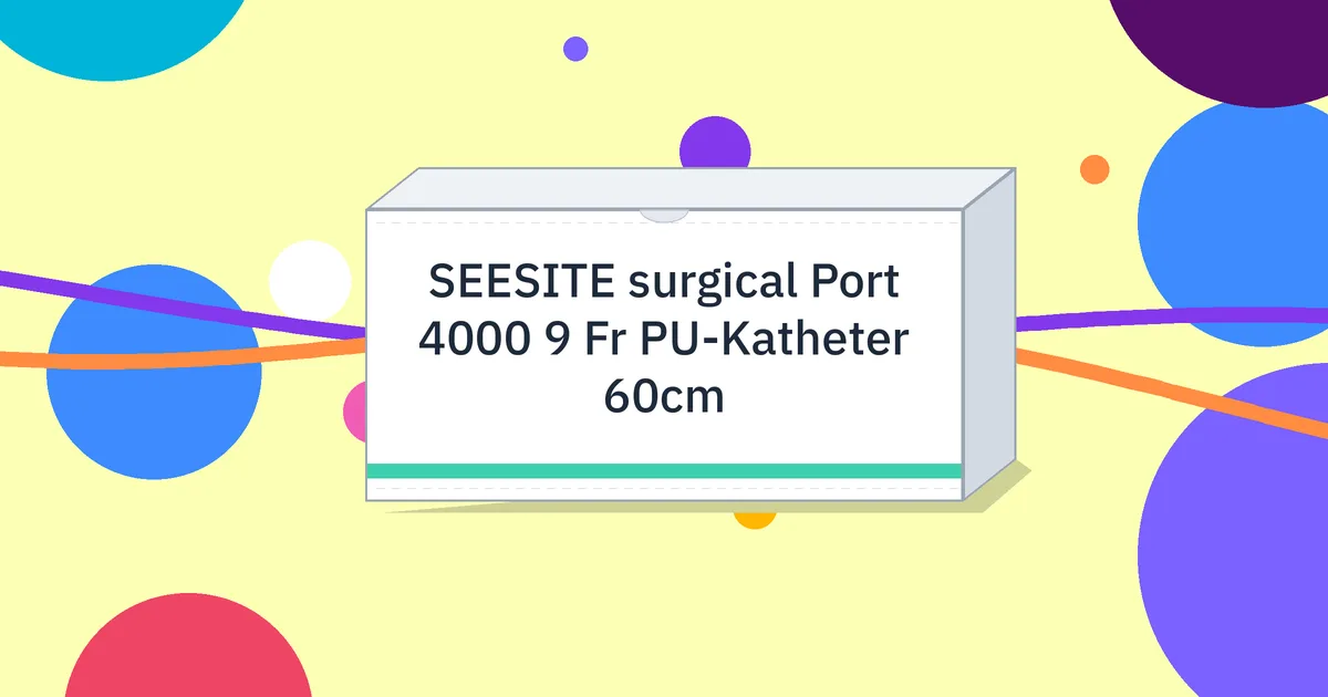 Symbolbild: Packung mit der Aufschrift SEESITE surgical Port 4000 9 Fr PU-Katheter 60cm (PZN 18494095) – Verfügbarkeit und Bezug in Apotheken in Frankfurt am Main