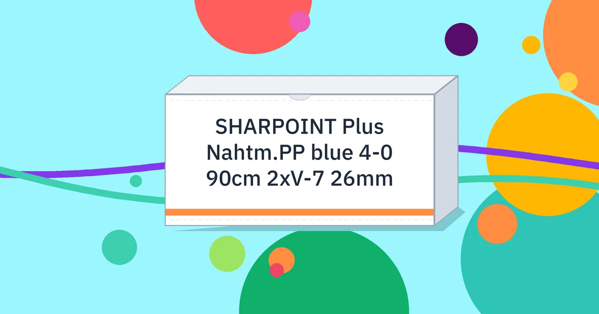 Symbolbild: Packung mit der Aufschrift SHARPOINT Plus Nahtm.PP blue 4-0 90cm 2xV-7 26mm (PZN 17986235) – Verfügbarkeit und Bezug in Apotheken in Frankfurt am Main
