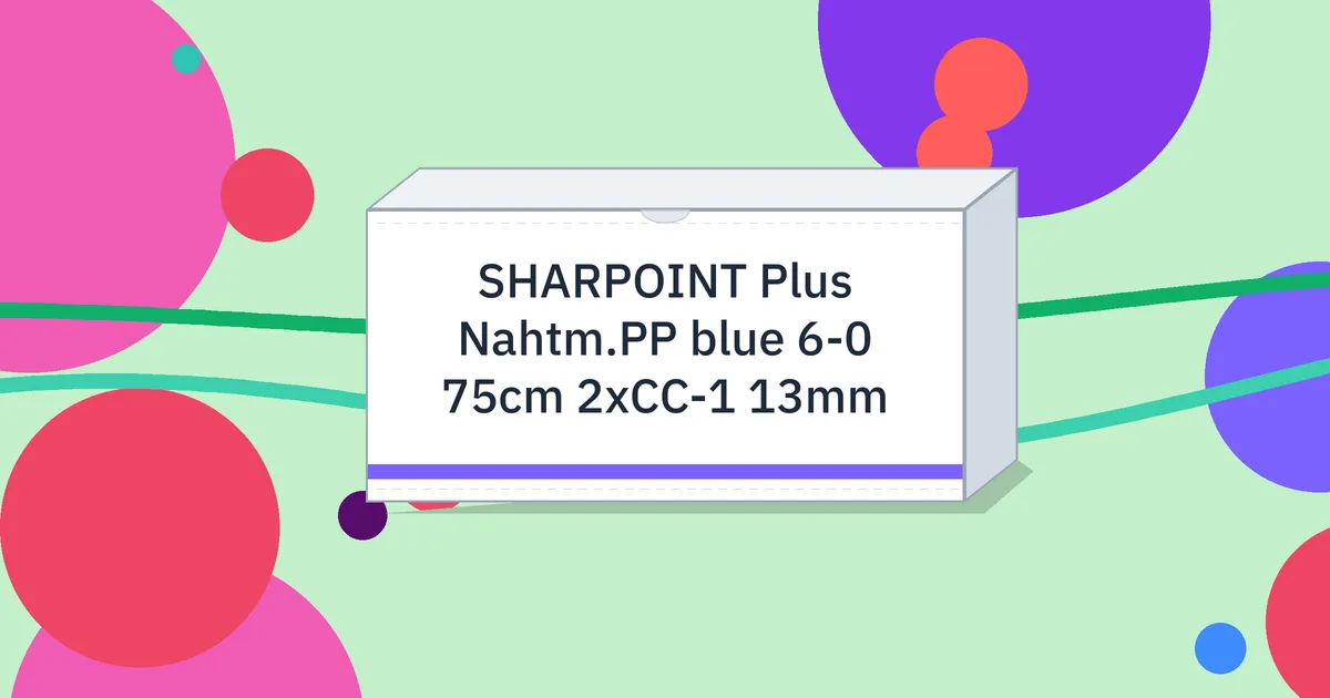 Symbolbild: Packung mit der Aufschrift SHARPOINT Plus Nahtm.PP blue 6-0 75cm 2xCC-1 13mm (PZN 17985945) – Verfügbarkeit und Bezug in Apotheken in Frankfurt am Main