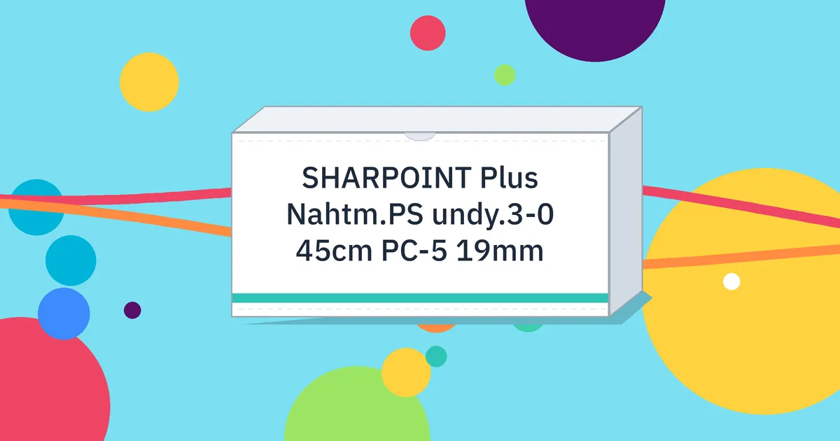 Symbolbild: Packung mit der Aufschrift SHARPOINT Plus Nahtm.PS undy.3-0 45cm PC-5 19mm (PZN 17995518) – Verfügbarkeit und Bezug in Apotheken in Frankfurt am Main