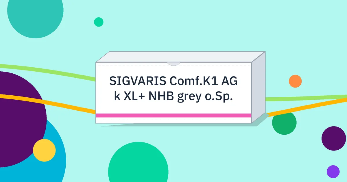 Symbolbild: Packung mit der Aufschrift SIGVARIS Comf.K1 AG k XL+ NHB grey o.Sp. (PZN 17096381) – Verfügbarkeit und Bezug in Apotheken in Frankfurt am Main