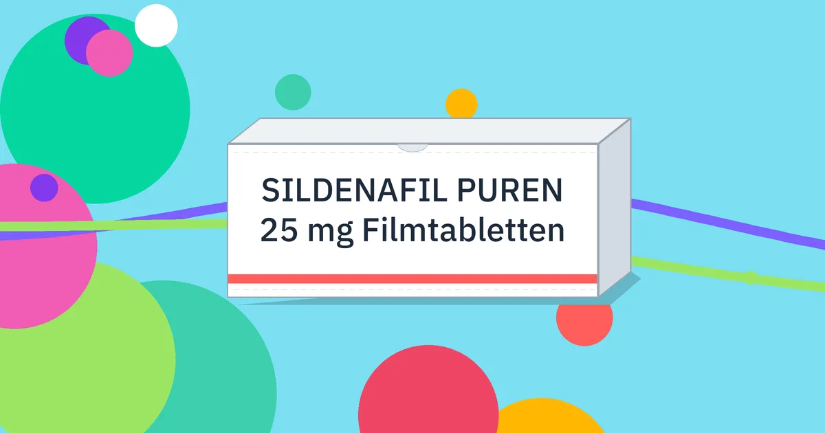 Symbolbild: Packung mit der Aufschrift SILDENAFIL PUREN 25 mg Filmtabletten (PZN 13353237) – Verfügbarkeit und Bezug in Apotheken in Frankfurt am Main