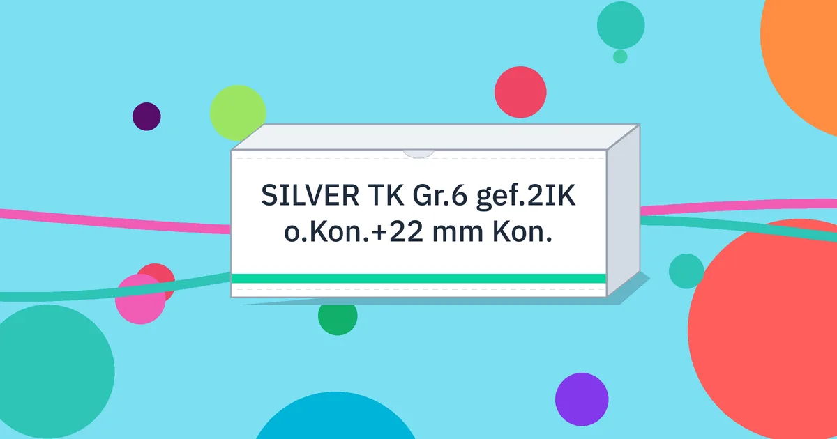 Symbolbild: Packung mit der Aufschrift SILVER TK Gr.6 gef.2IK o.Kon.+22 mm Kon. (PZN 10317353) – Verfügbarkeit und Bezug in Apotheken in Frankfurt am Main
