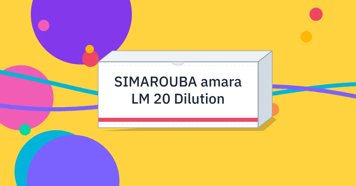 Symbolbild: Packung mit der Aufschrift SIMAROUBA amara LM 20 Dilution (PZN 13680166) – Verfügbarkeit und Bezug in Apotheken in Frankfurt am Main