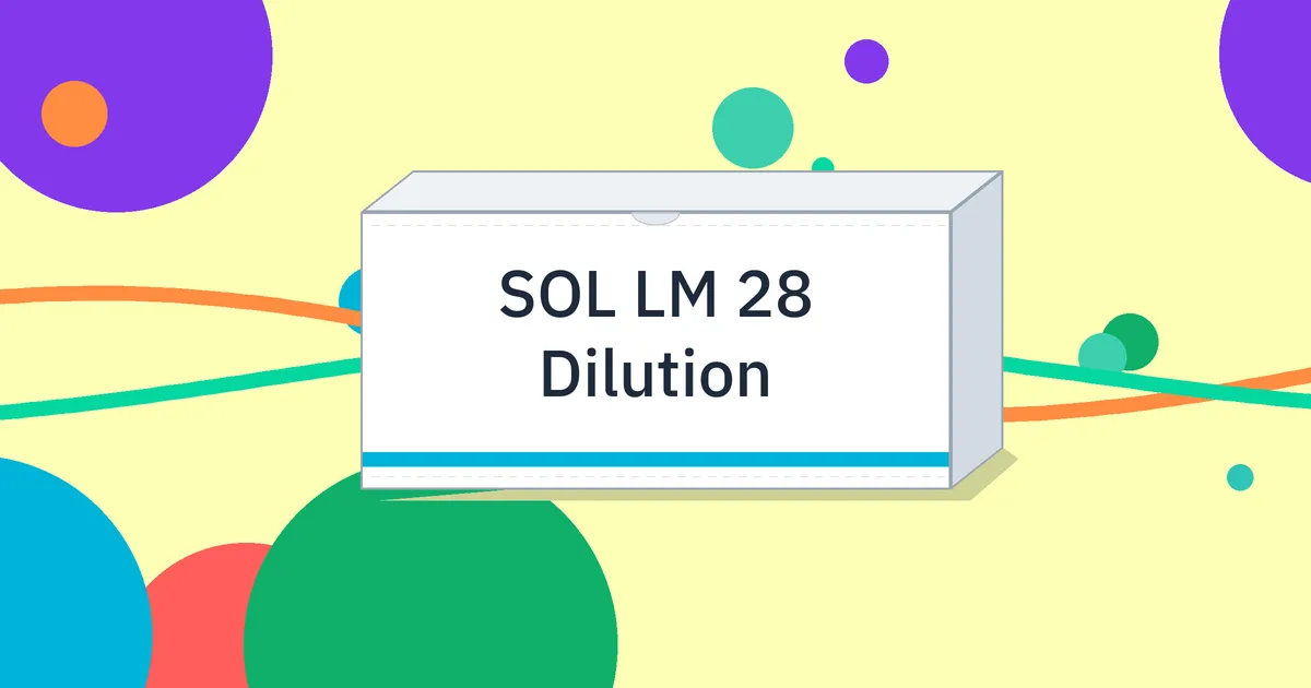 Symbolbild: Packung mit der Aufschrift SOL LM 28 Dilution (PZN 13192113) – Verfügbarkeit und Bezug in Apotheken in Frankfurt am Main