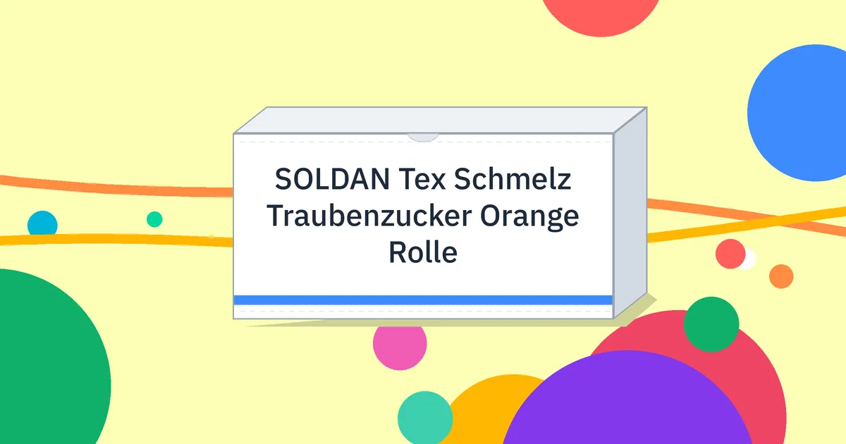 Symbolbild: Packung mit der Aufschrift SOLDAN Tex Schmelz Traubenzucker Orange Rolle (PZN 02356793) – Verfügbarkeit und Bezug in Apotheken in Frankfurt am Main