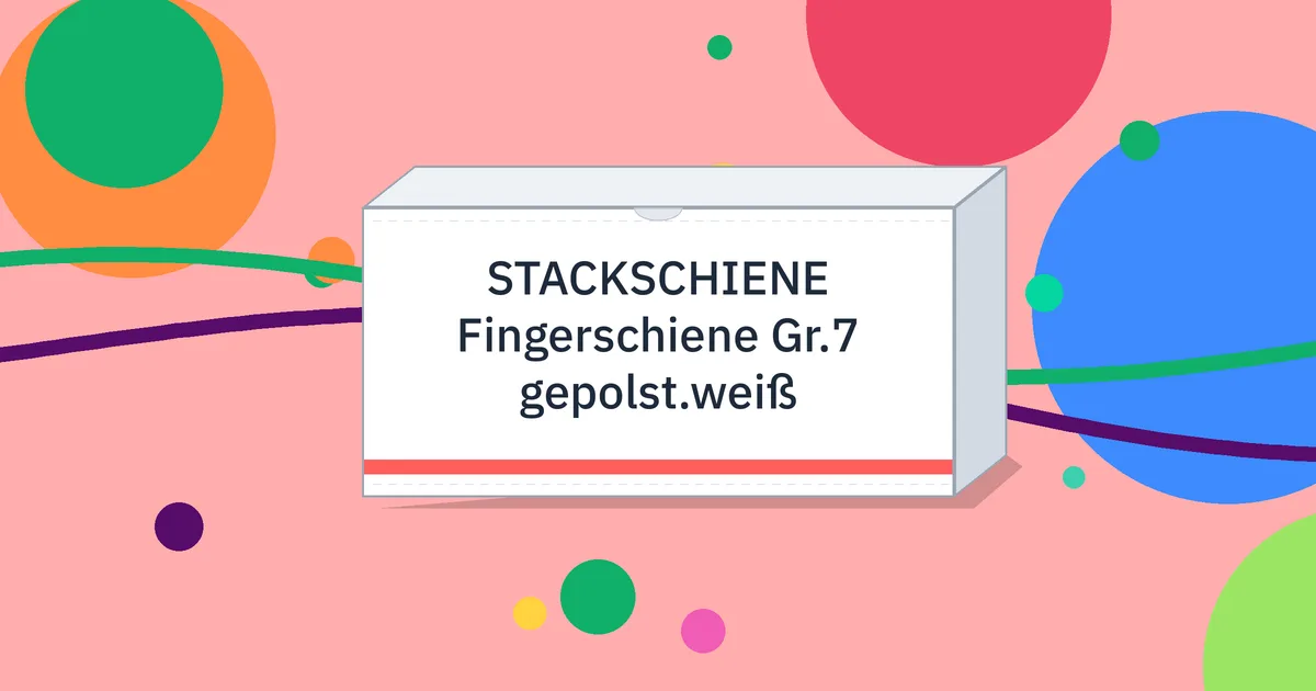 Symbolbild: Packung mit der Aufschrift STACKSCHIENE Fingerschiene Gr.7 gepolst.weiß (PZN 12776065) – Verfügbarkeit und Bezug in Apotheken in Frankfurt am Main