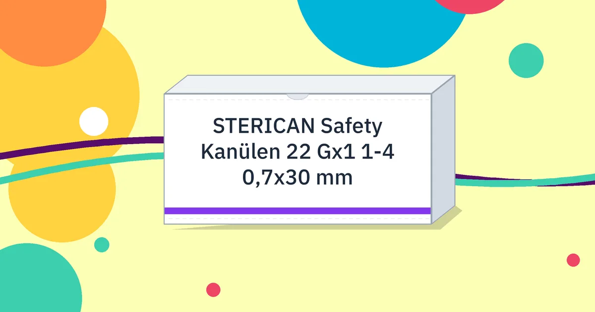 Symbolbild: Packung mit der Aufschrift STERICAN Safety Kanülen 22 Gx1 1-4 0,7x30 mm (PZN 18472449) – Verfügbarkeit und Bezug in Apotheken in Frankfurt am Main
