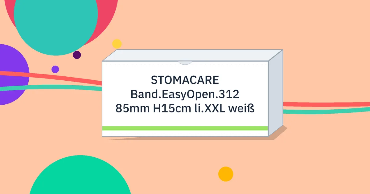 Symbolbild: Packung mit der Aufschrift STOMACARE Band.EasyOpen.312 85mm H15cm li.XXL weiß (PZN 09437721) – Verfügbarkeit und Bezug in Apotheken in Frankfurt am Main