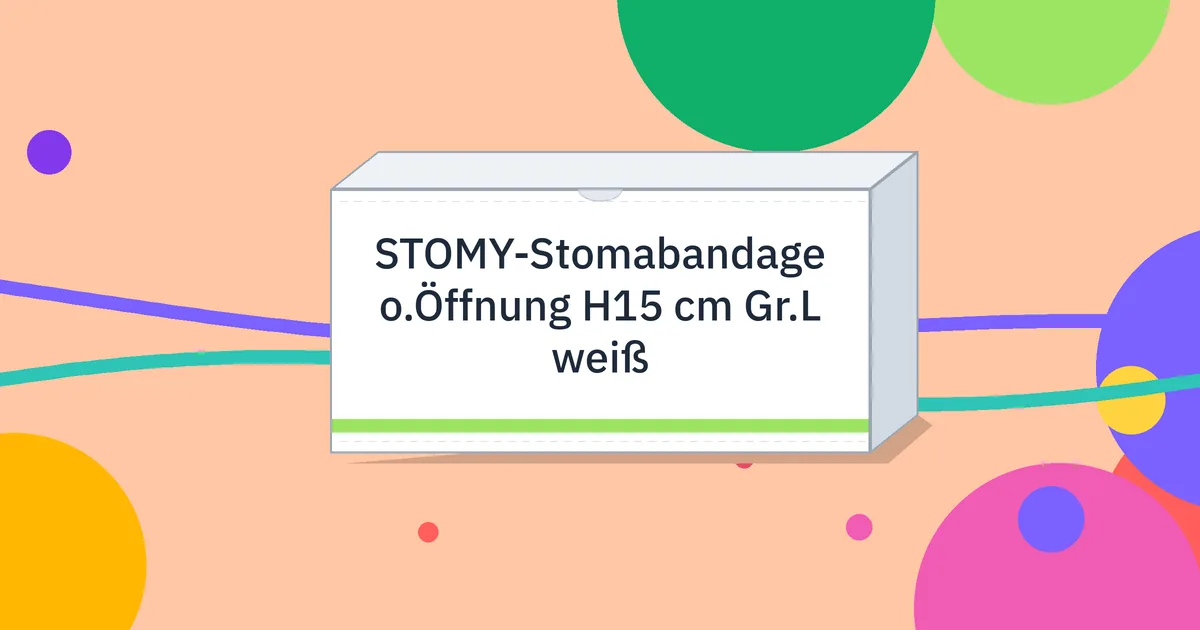 Symbolbild: Packung mit der Aufschrift STOMY-Stomabandage o.Öffnung H15 cm Gr.L weiß (PZN 16751317) – Verfügbarkeit und Bezug in Apotheken in Frankfurt am Main