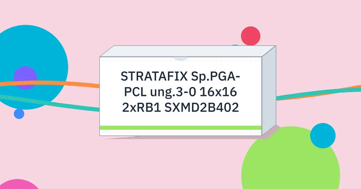 Symbolbild: Packung mit der Aufschrift STRATAFIX Sp.PGA-PCL ung.3-0 16x16 2xRB1 SXMD2B402 (PZN 20924261) – Verfügbarkeit und Bezug in Apotheken in Frankfurt am Main