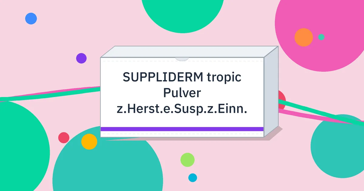 Symbolbild: Packung mit der Aufschrift SUPPLIDERM tropic Pulver z.Herst.e.Susp.z.Einn. (PZN 16850114) – Verfügbarkeit und Bezug in Apotheken in Frankfurt am Main