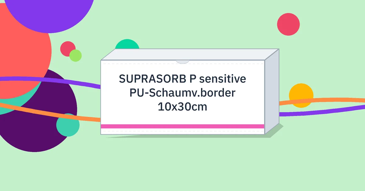Symbolbild: Packung mit der Aufschrift SUPRASORB P sensitive PU-Schaumv.border 10x30cm (PZN 19263251) – Verfügbarkeit und Bezug in Apotheken in Frankfurt am Main